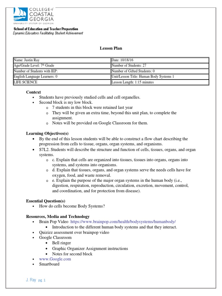 Human Body Systems Lesson Plan 1 | PDF | Bone | Human Body