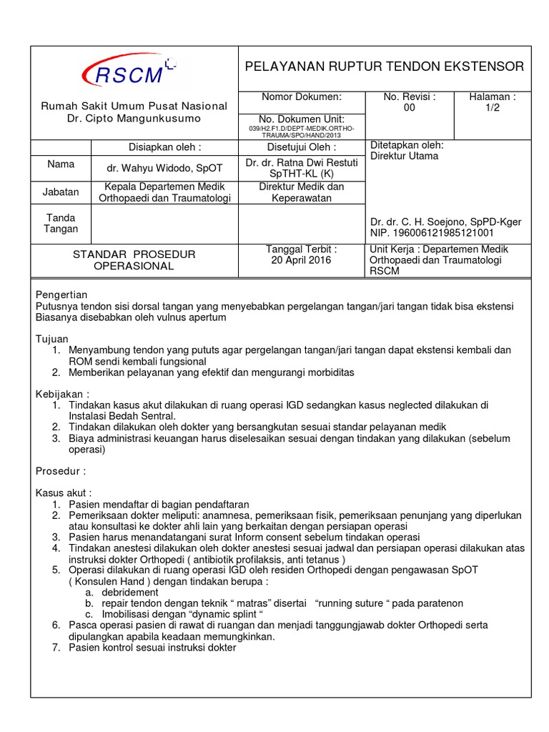 Prosedur Ruptur Tendon Ekstensor | PDF | Sains & Matematika