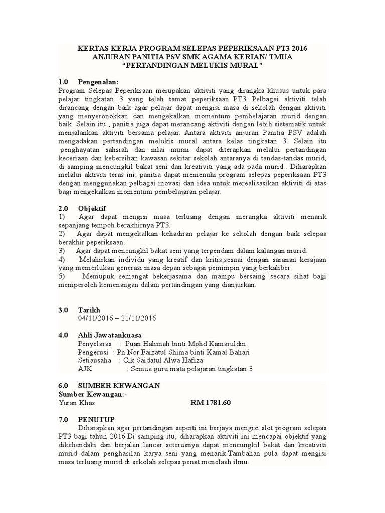Kertas Kerja Program Selepas Peperiksaan Pt3 2016 | PDF