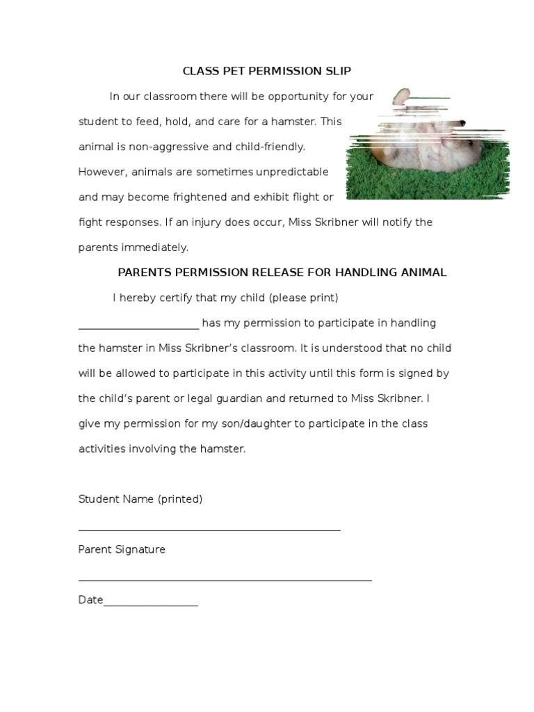 Classroom Pet Permission Slip - Weebly | PDF