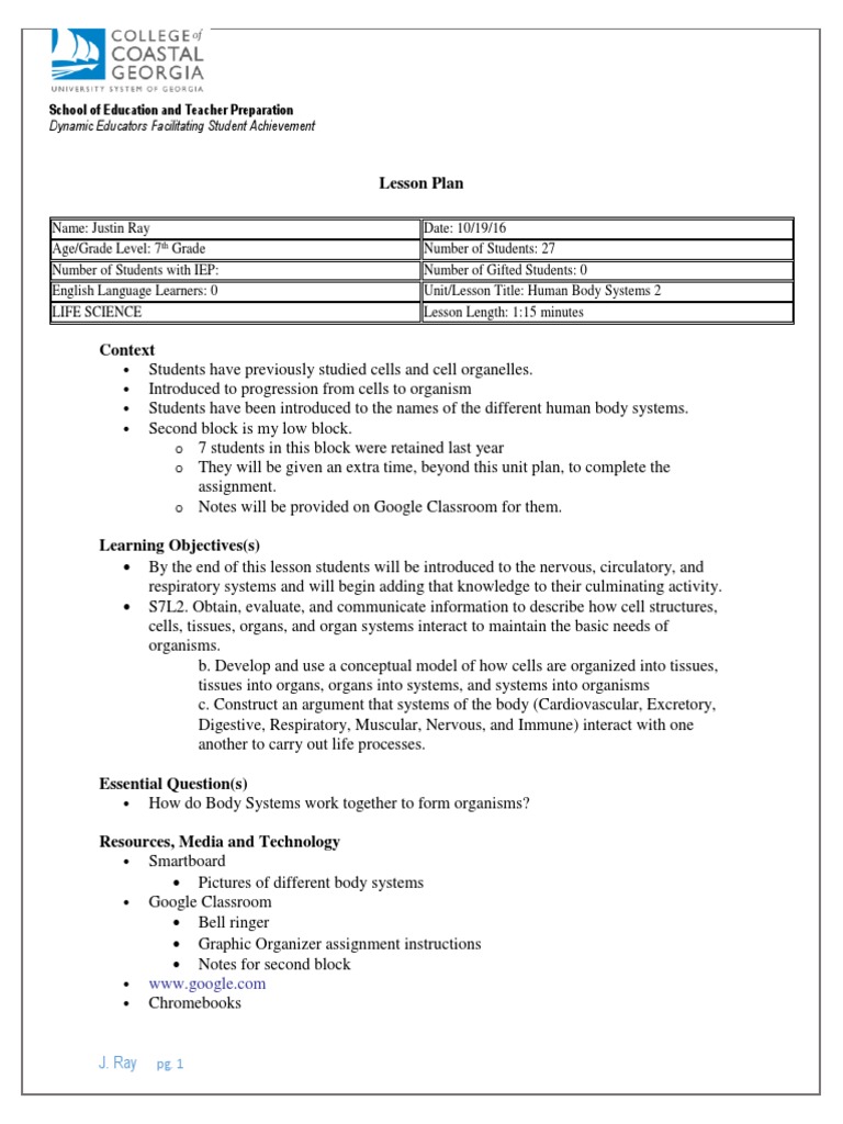 Introduction to Human Body Systems | PDF | Human Body | Lesson Plan