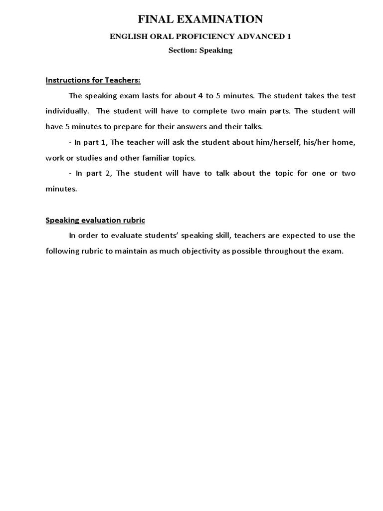 Advanced English Oral Exam Guide | PDF | Vocabulary | Test (Assessment)