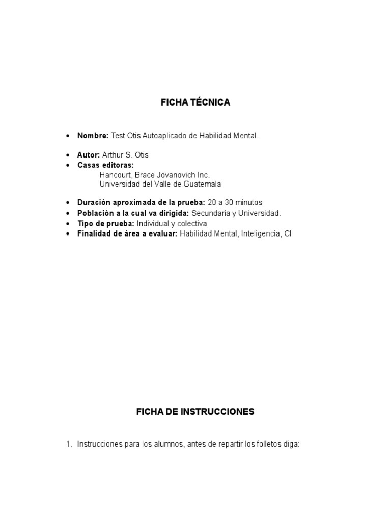 Otis Autoaplicado Habilidad Mental Intermedio y Superior | Descargar gratis PDF | Cociente de ...