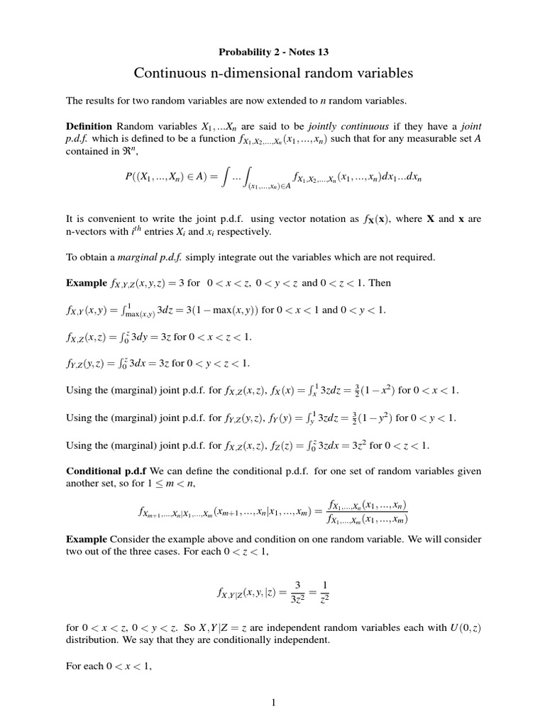 Continuous N-Dimensional Random Variables:, ... X P.D.F. Which Is ...