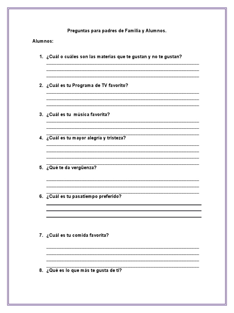 Preguntas para Padres de Familia y Alumnos | PDF