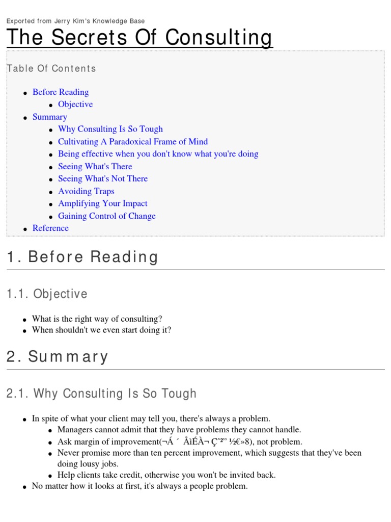 The Secrets Of Consulting 1 Before Reading Pdf Cognition
