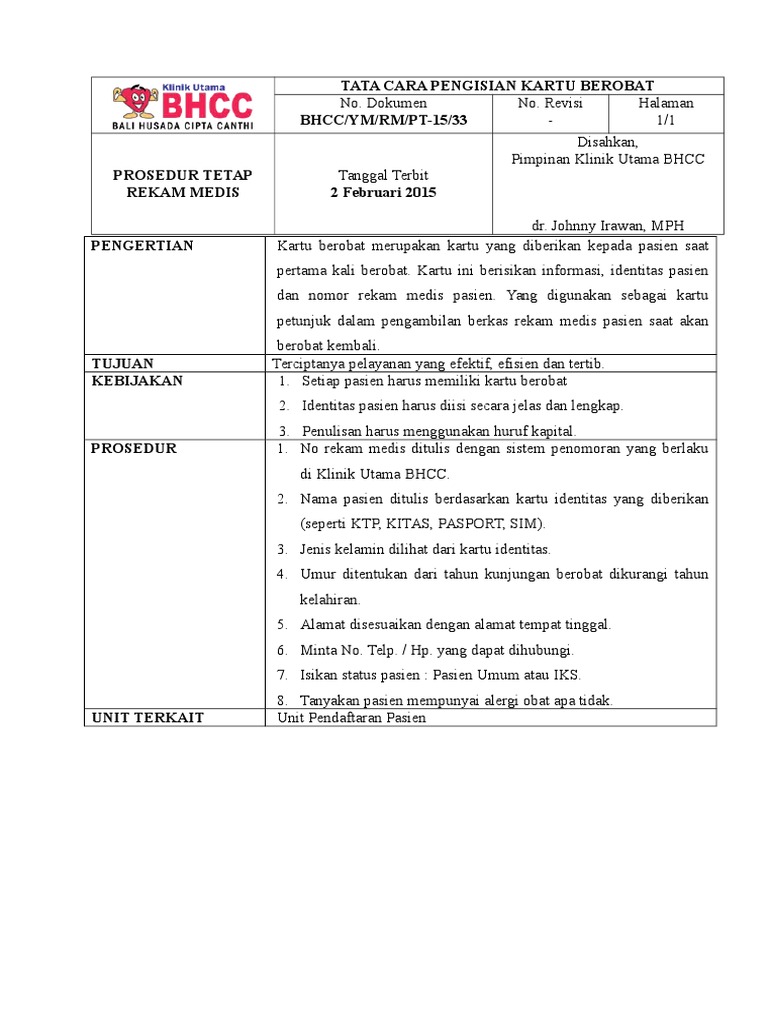 33 SOP Tata Cara Pengisian Kartu Berobat | PDF