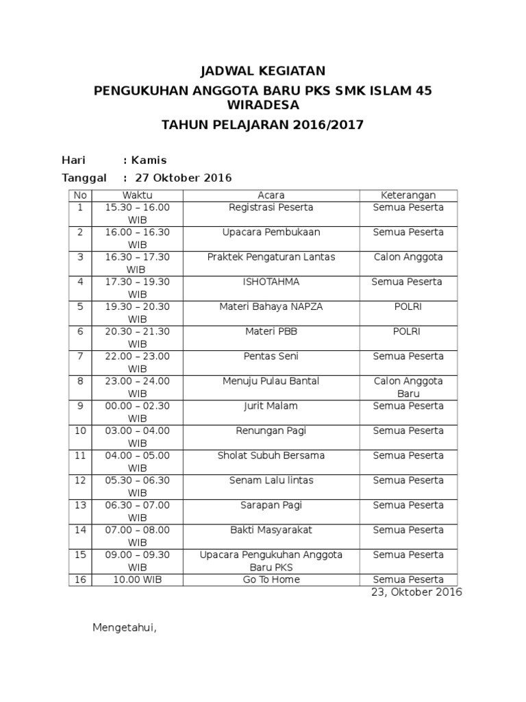 Jadwal Kegiatan | PDF
