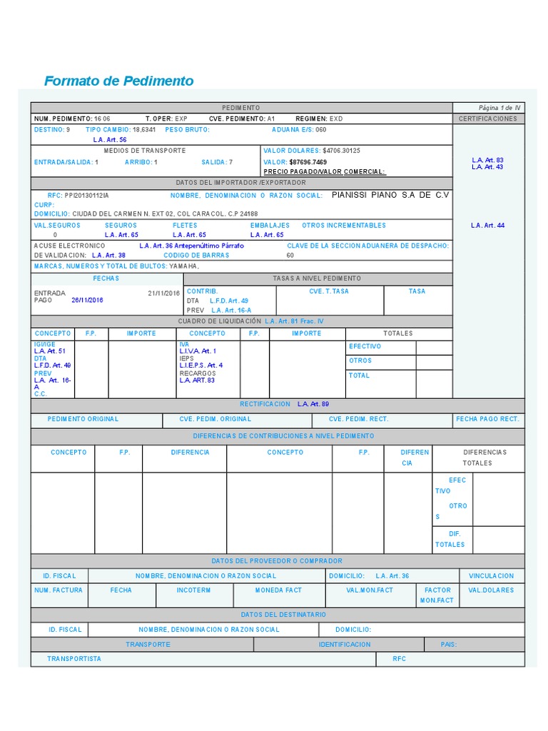 Formato de Pedimento Aduanal | PDF