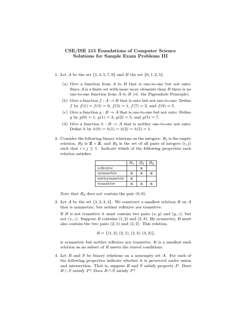 CSE/ISE 215 Foundations of Computer Science Solutions For Sample Exam Problems III | PDF ...