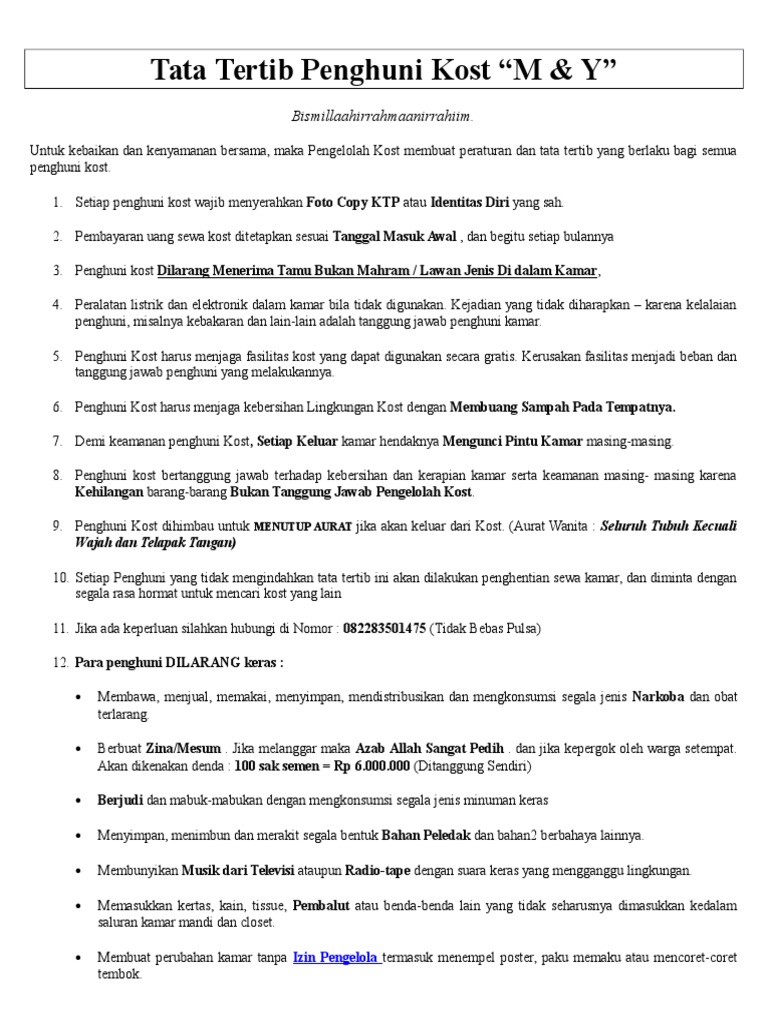 Tata Tertib Penghuni Kost | PDF