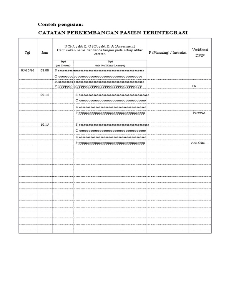 Contoh Pengisian (CPPT) Catatan Perkembangan Pasien Terintegrasi | PDF | Seni & Disiplin Bahasa ...