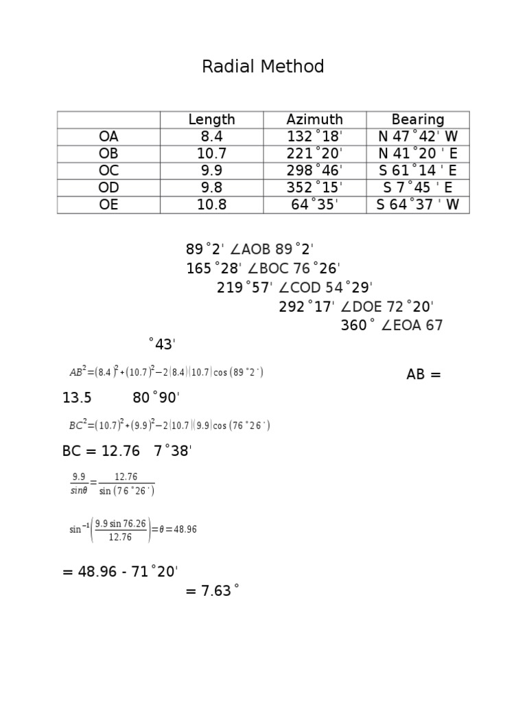 Radial Method: AOB 89 BOC 76 COD 54 DOE 72 EOA 67 | PDF