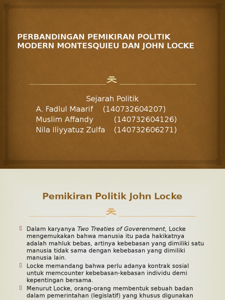 Perbandingan Pemikiran Politik Modern Montesquieu Dan John Locke | PDF