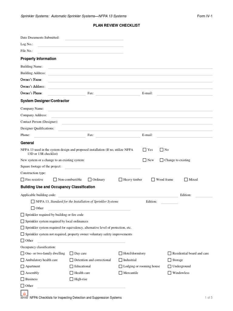 PDFs%5CSprinker NFPA 13%5CPlan Review Sprinkler Checklist 13 | Fire ...