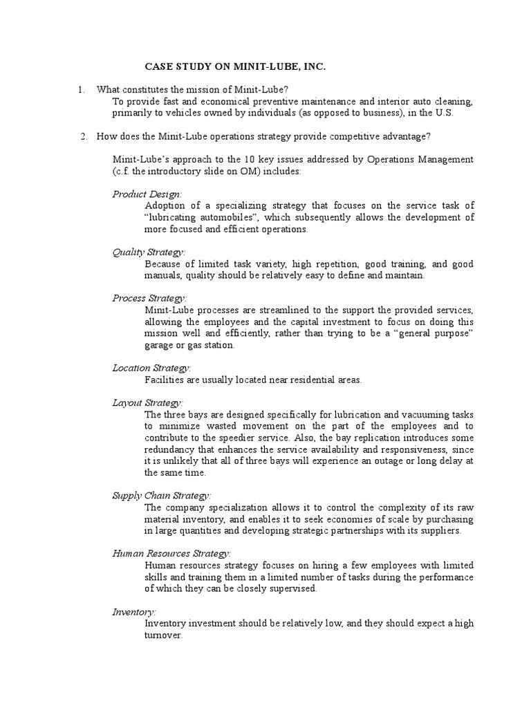 Minit Lube | PDF | Human Resources | Operations Management
