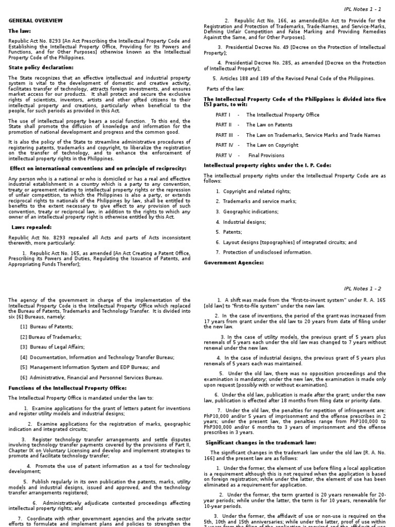 IPL Notes | Download Free PDF | Intellectual Property | Business Law