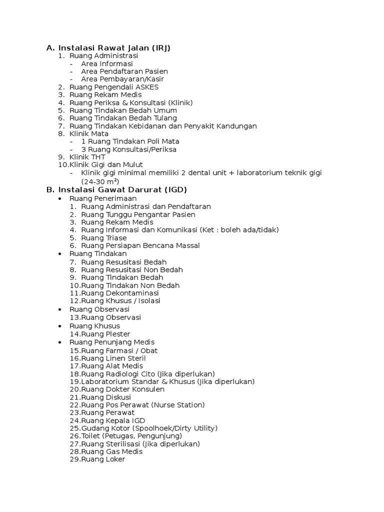 KEBUTUHAN RUANG RUMAH SAKIT (Type B) | PDF
