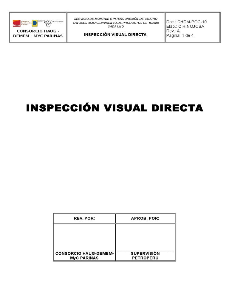 Procedimiento de Inspeccion Visual | PDF | Soldadura | Construcción