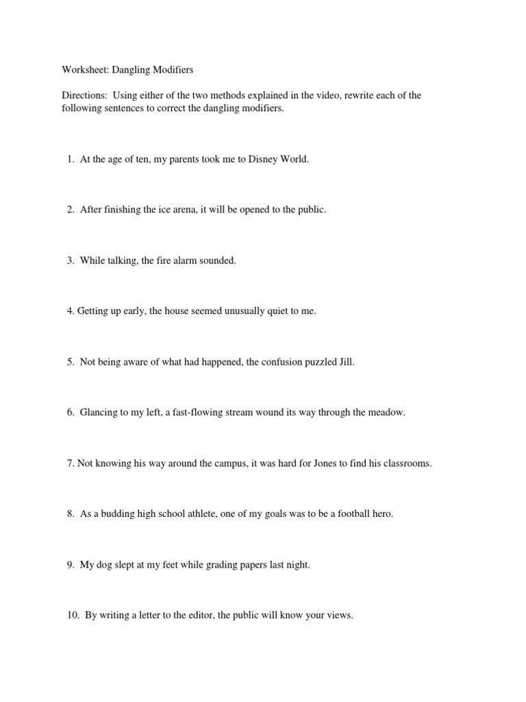 Dangling Modifier Worksheet | PDF