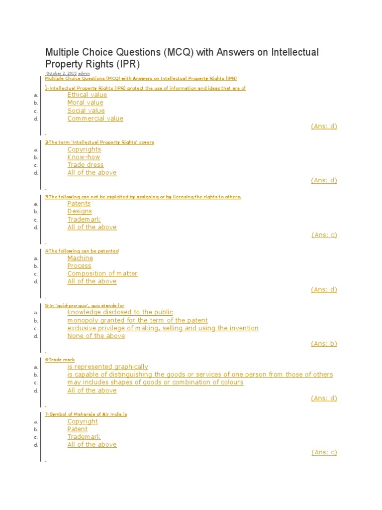 Multiple Choice Questions 1 | PDF