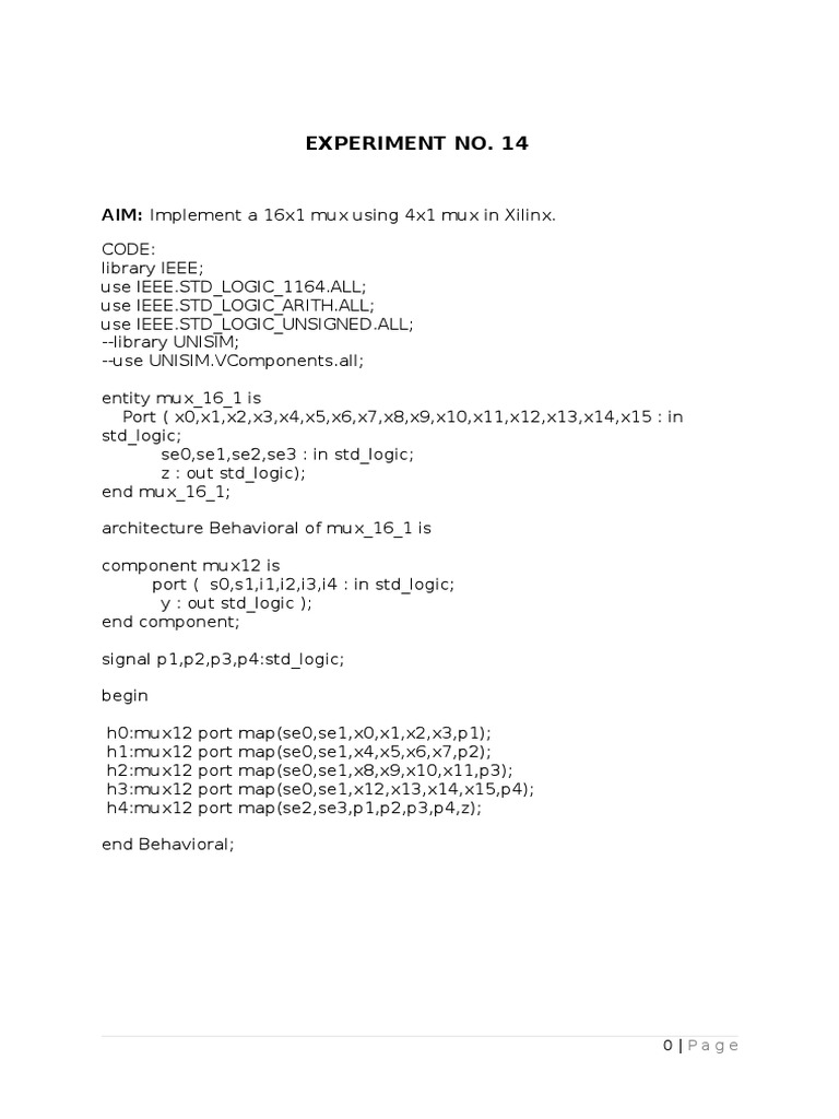 Experiment No. 14: AIM: Implement A 16x1 Mux Using 4x1 Mux in Xilinx | PDF