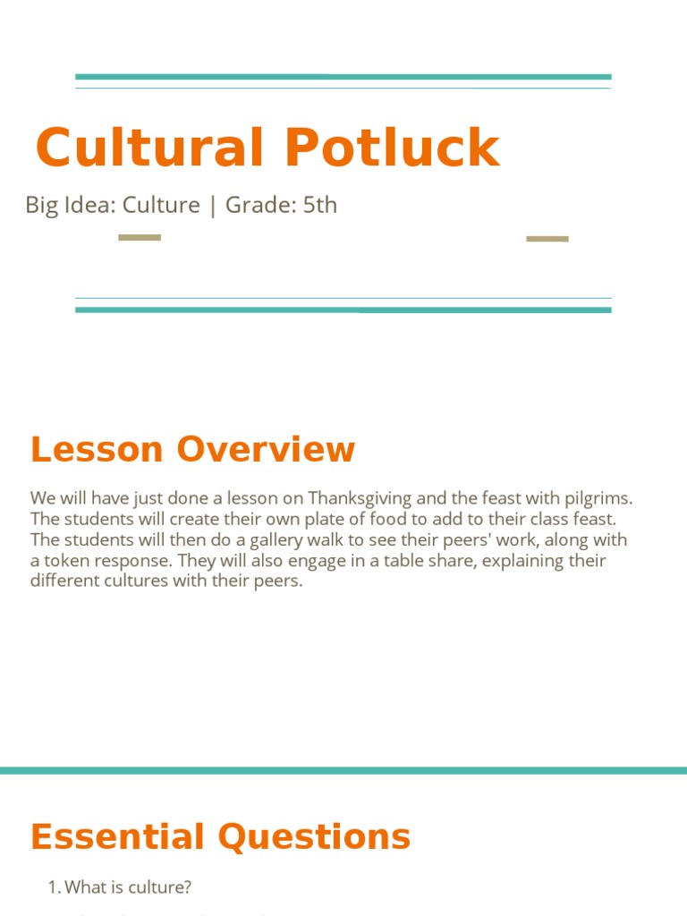Cultural Potluck: Big Idea: Culture - Grade: 5th | PDF