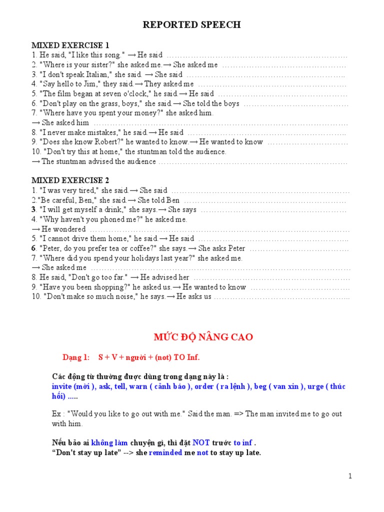 Reported Speech Key Grade 9 | PDF | Vietnam | Unrest