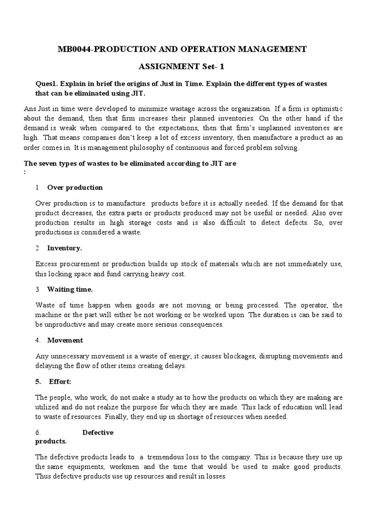 Mb0044-Production and Operation Management Assignment Set-1 | PDF ...