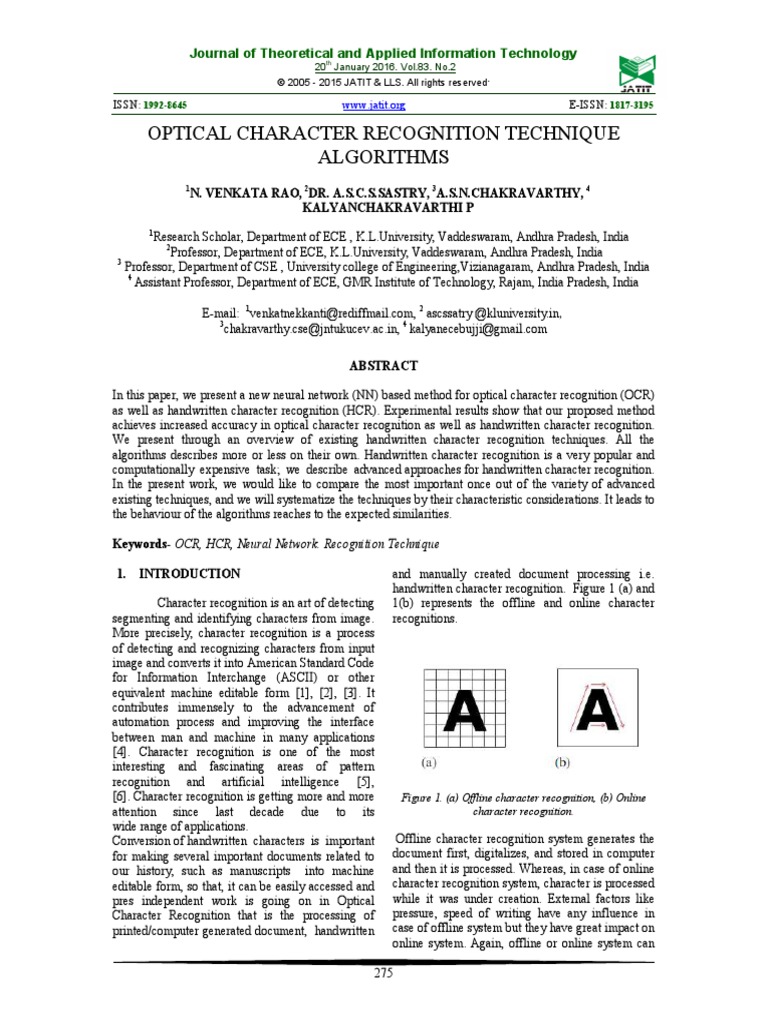Optical Character Recognition Technique Algorithms | PDF | Optical ...