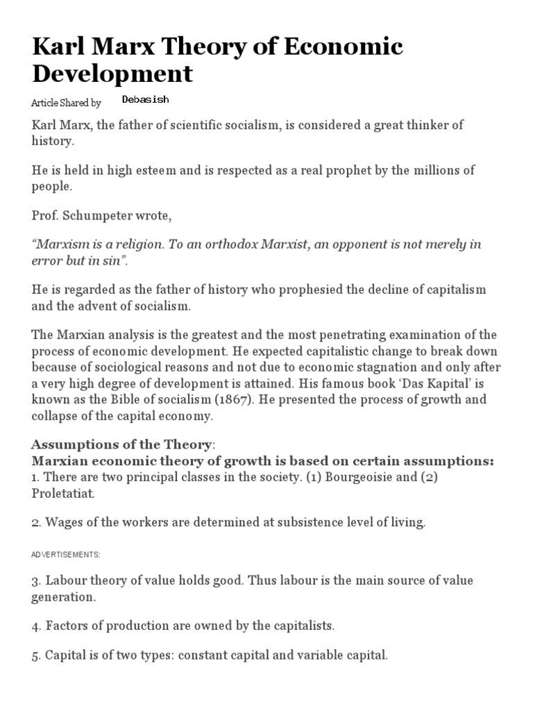 Karl Marx Theory of Economic Development | PDF