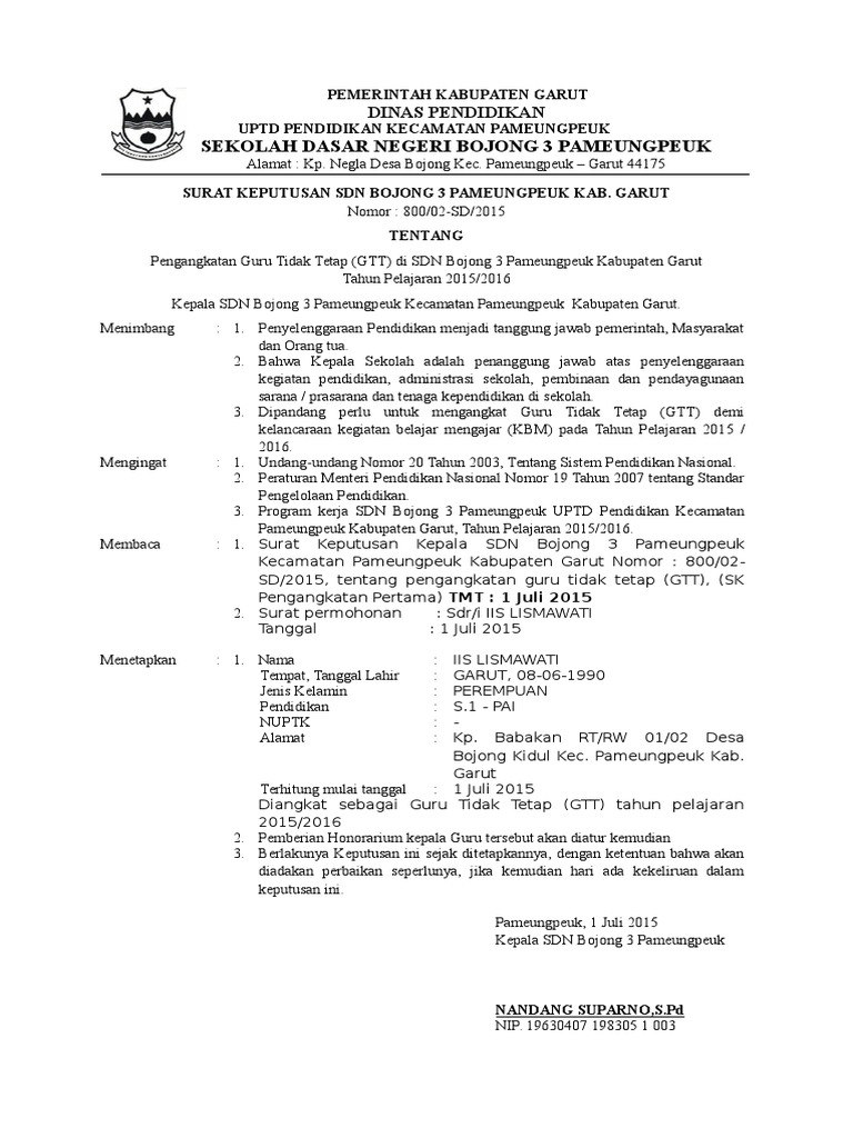 Contoh SK Honorer | PDF