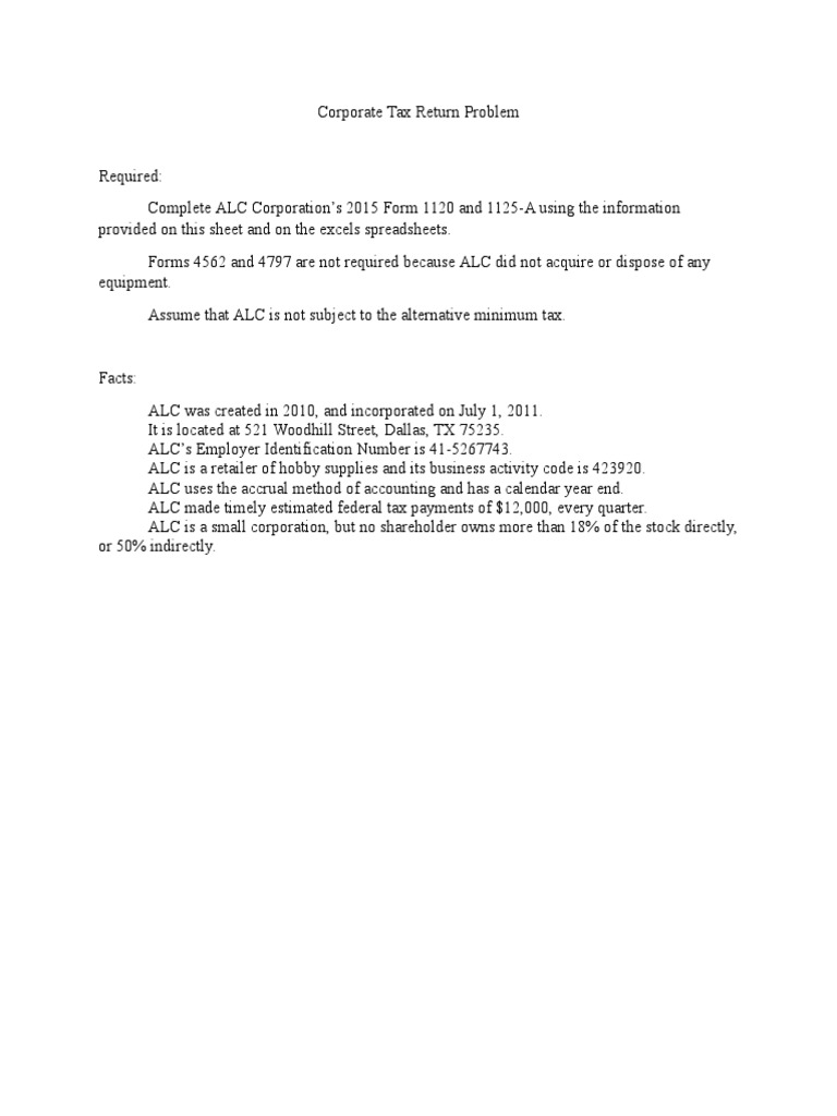 Corporate Tax Return Problem | PDF