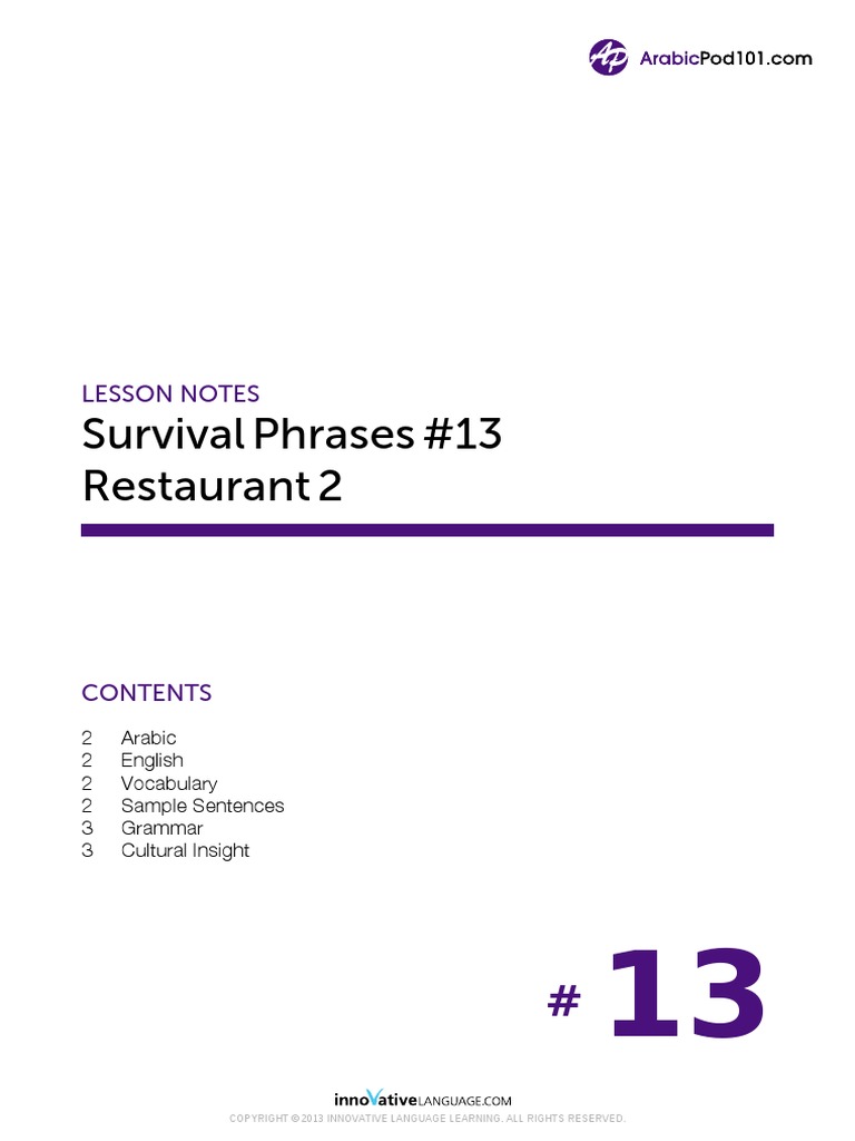 Survival Phrases #13 Restaurant 2: Lesson Notes | PDF | Grammatical ...