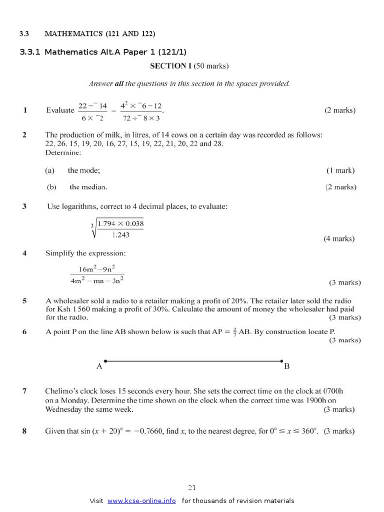 2013 Kcse Mathematics | PDF