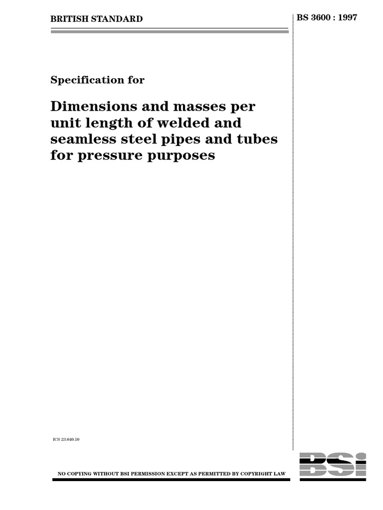 Bs 3600 | PDF | Pipe (Fluid Conveyance) | Steel