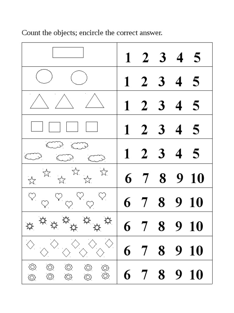 Count The Objects Encircle The Correct Answer | PDF