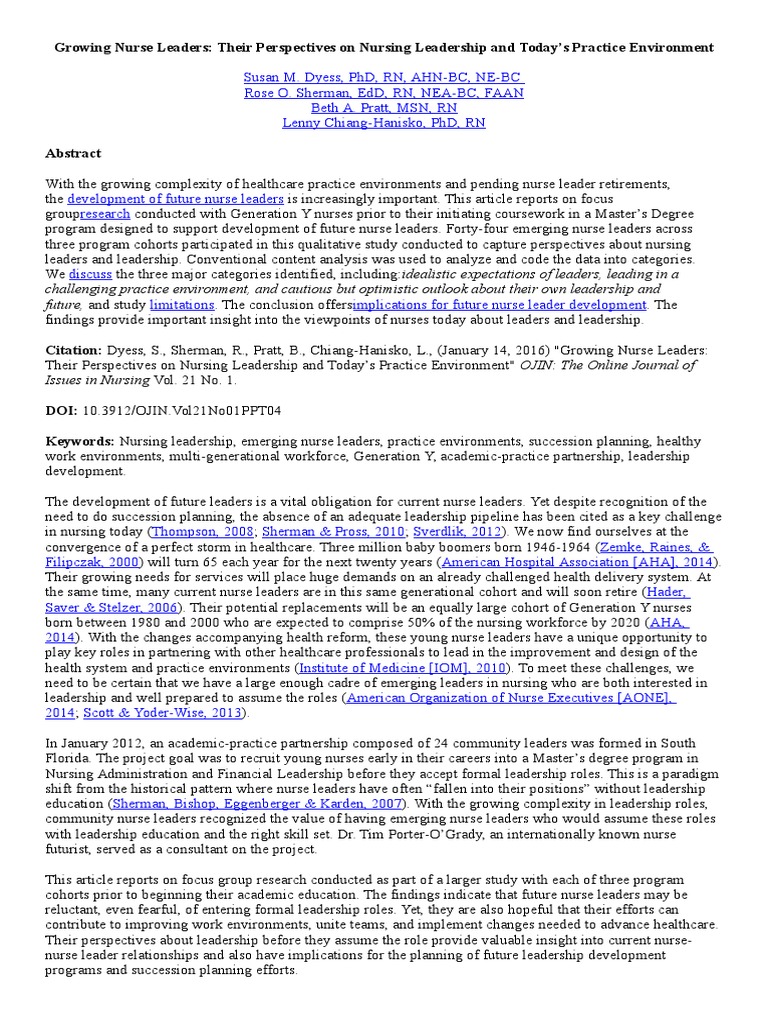 Growing Nurse Leaders Pdf Empowerment Leadership