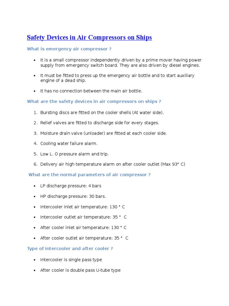 Safety Devices in Air Compressors On Ships | PDF | Gas Compressor | Pump