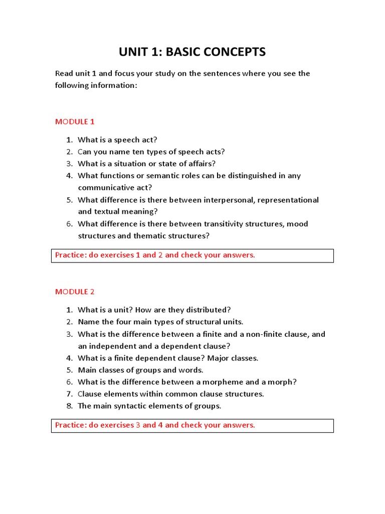 Unit 1: Basic English Concepts | PDF