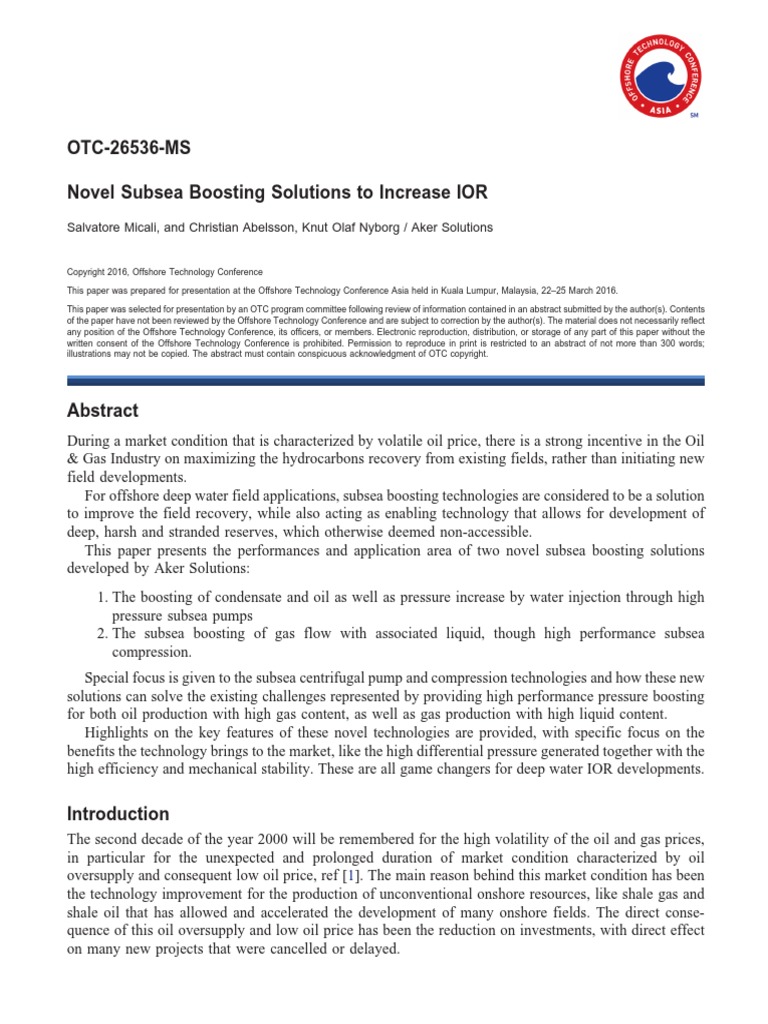Novel Subsea Boosting Solutions To Increase IOR | PDF | Subsea ...