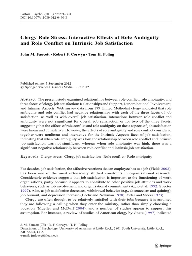 Clergy Role Stress Interactive Effects of Role Ambiguity and Role ...