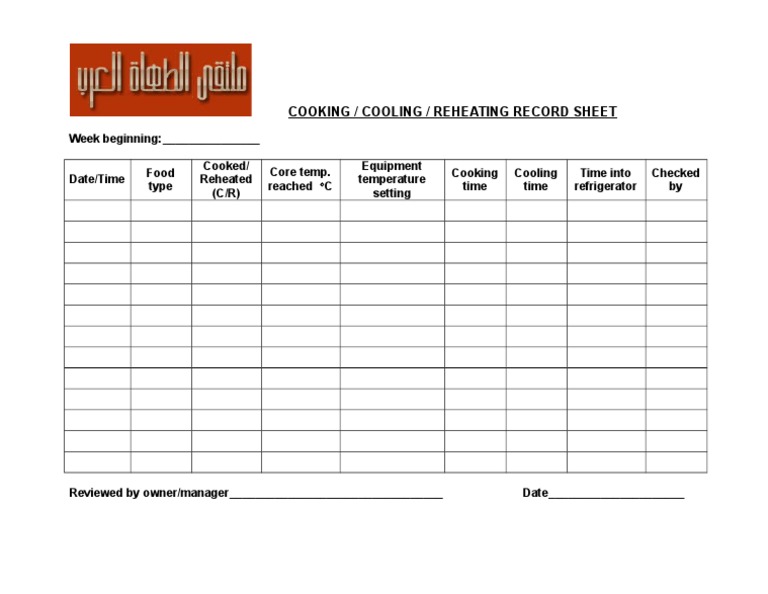 Cooking Cooling Monitoring Sheet | PDF