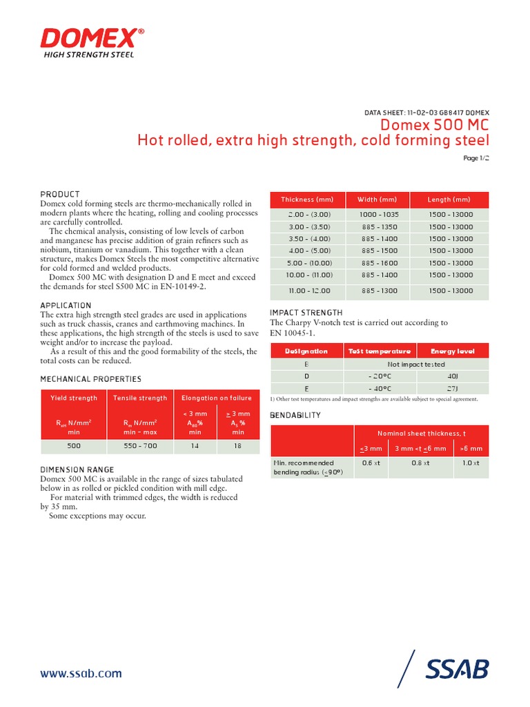 417 - Domex 500 MC PDF | PDF | Steel | Strength Of Materials