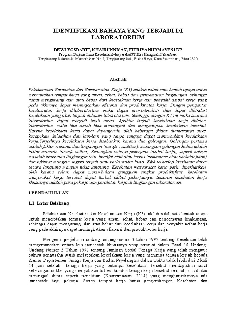 Identifikasi Bahaya Yang Terjadi Di Laboratorium | PDF