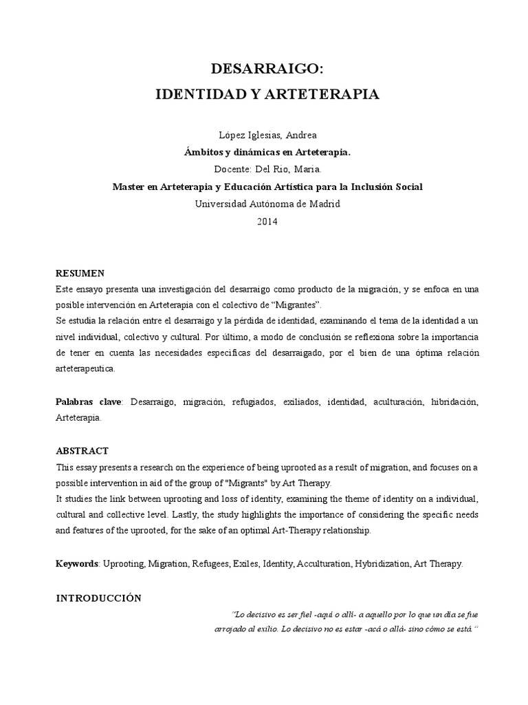 Desarraigo Identidad Arteterapia | PDF | Migración humana | Sociedad