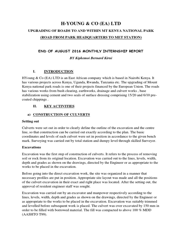 Monthly Internship Report | Civil Engineering | Engineering