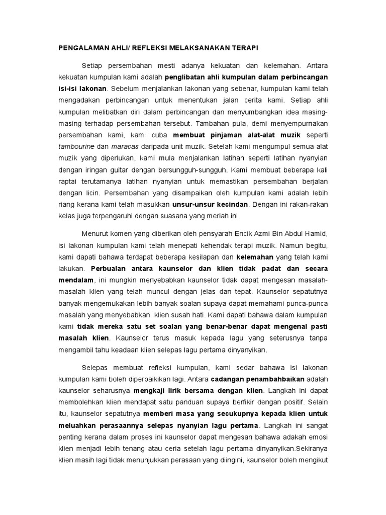 Laporan Lakonan Terapi Muzik | PDF | Karier & Perkembangan ...