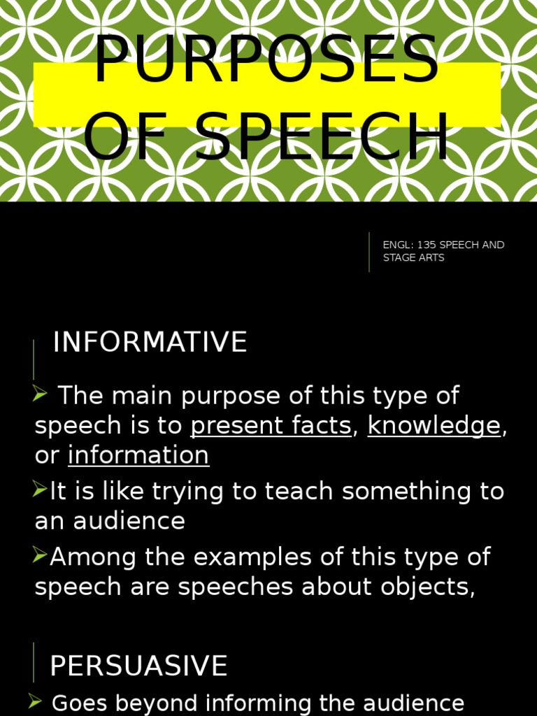 Purposes of Speech | PDF | Public Speaking | Audience