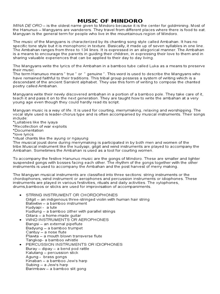 Mangyan Music and Instruments of Mindoro | PDF | Vitamin A | Nutrition